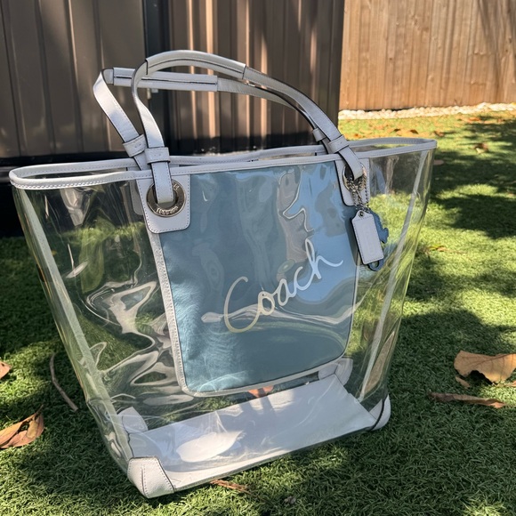 Coach | Bags | Coach White And Blue Tote Bag With Transparent Design ...